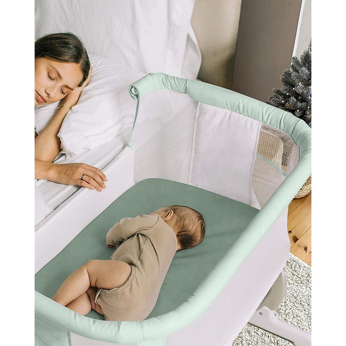 Babebay Bassinet Sheet Fitted for Baby Boy and Girl, Jersey Knit Cotton for Natural Comfort Fitted for Oval, Hourglass and Rectangular Mattress, Soft and Safe, 2 Pack (Sage Green)