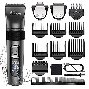 Hatteker Adjustable Beard Trimmer Hair Cutting Kit Hair Clippers for Men Cordless Waterproof Three-Speeds/15-pieces Hair Trimmer USB Rechargeable