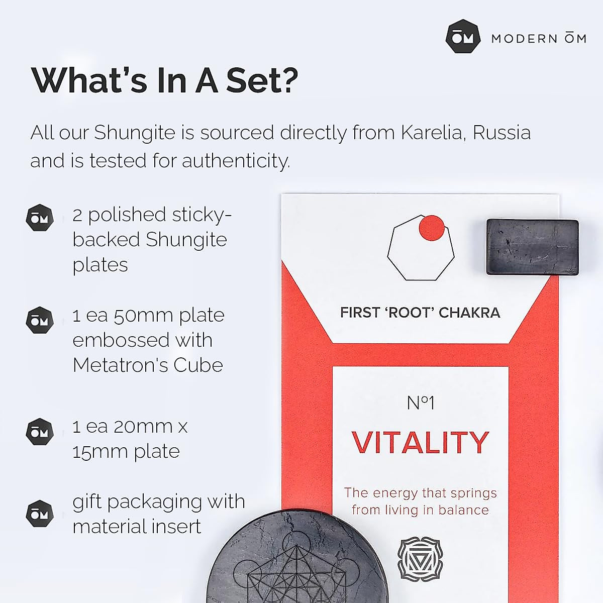 Shungite Plates for Cell Phones, Tablets, Laptops | Shungite Stone Stickers for Electronics with Sacred Geometry – Set of 2, Large Plate with Metatron’s Cube