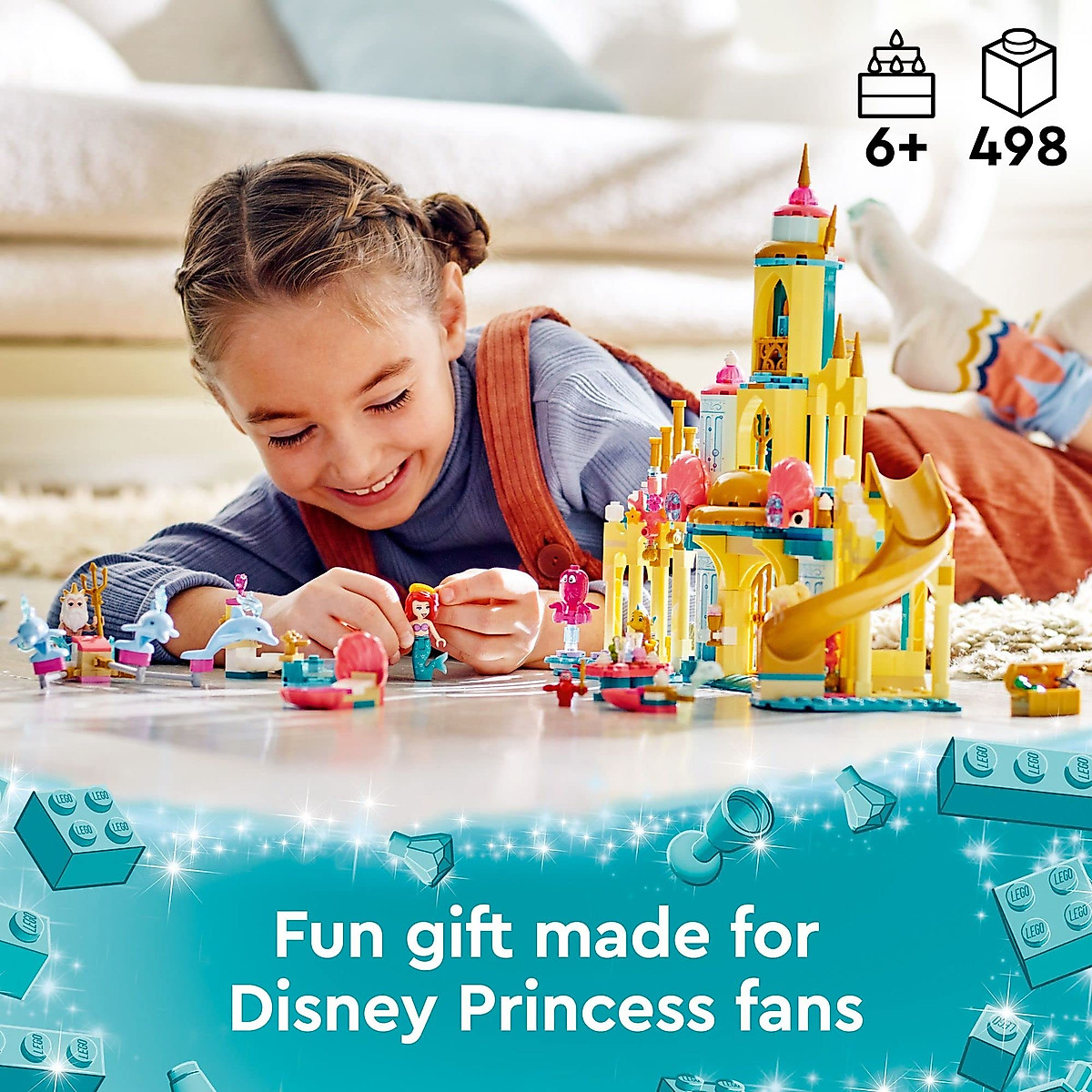 LEGO Disney Princess Ariel’s Underwater Palace 43207, Buildable Castle Toy, Present Idea for Kids, Girls and Boys Aged 6+ with The Little Mermaid Mini-Doll Figure & Dolphin Figures