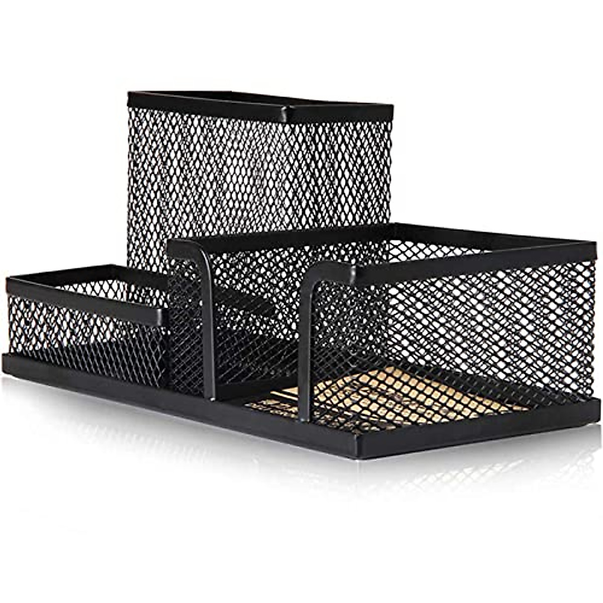 BLACK Metal Mesh 3 Compartment Desk Organizer Pencil Holder