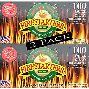 Lightning Nuggets AN100-2 200 Count Fire Starters, Tan (Pack of 200) & Lightning Nuggets N100SEB Super Economy Box Fire Starter 100, Count, Tan