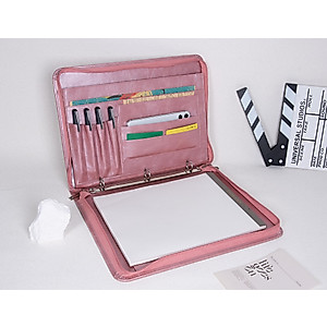 AZXCG Zipper Binder Portfolio for Women, 3 Ring Binders 1 inch, PU Leather Padfolio Folder, Business Portfolio Organizer with A4 Legal Pads, Thin Leather Professional Binder, Gift for Her, Rosegold