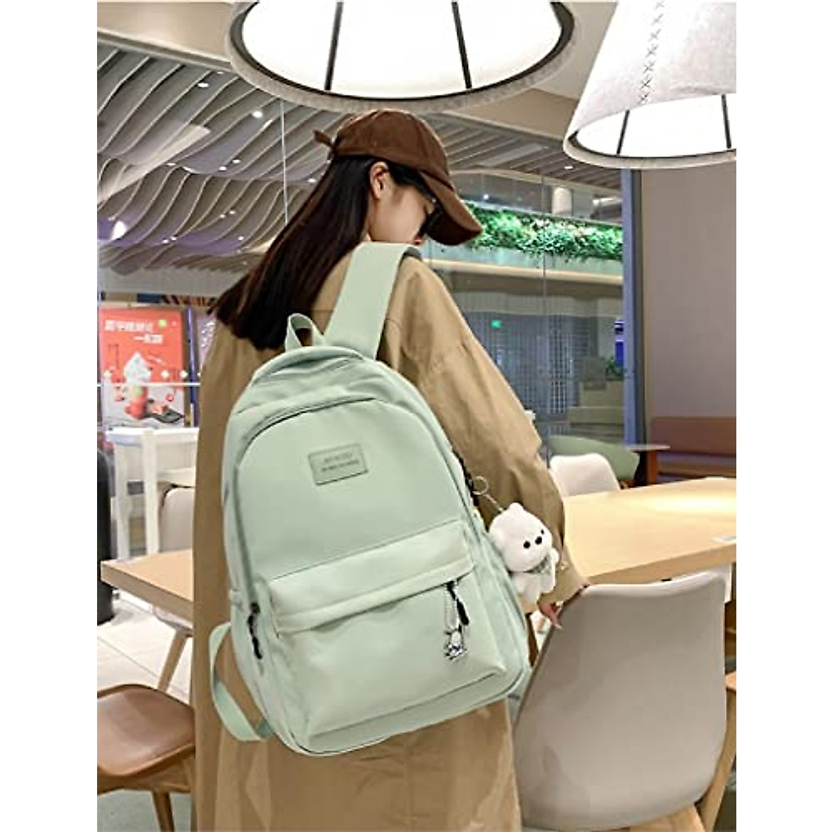 Cute Backpack Kawaii Backpack Aesthetic Supplies Cute Aesthetic Backpack for College Laptop Travel Supplies (Green)