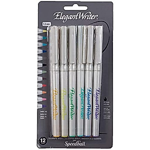 Speedball Elegant Writer Calligraphy 12 Marker Set, Assorted Colors, 1.3 mm Chisel Nib Tip Pens for Drawing, Journaling, and Scrapbooking