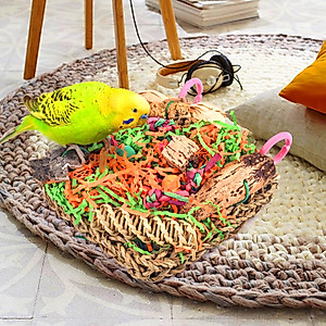 KATUMO Bird Toys, Parakeet Toys Conure Grass Mat Foraging Toys Parrot Shredding Hanging Toys for Cockatiel Lovebird Parakeet Budgie Small-Medium Birds