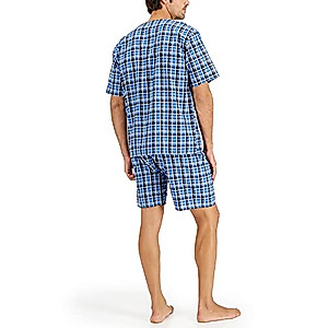Hanes Men's Short Sleeve Pajama Set, Blue Plaid, 2X-Large