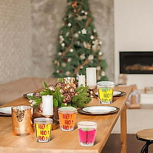 Sliner 24 Pcs Christmas Shot Glasses 2 oz Holiday Glass Cups with Ho Ho Ho Print Mini Christmas Glasses Drinkware Bulk for Drinking Liquor Vodka Whiskey Party Supplies Gifts Table Decoration