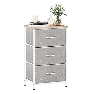 Maxtown Dresser for Bedroom 3 Drawers Fabric Storage Tower Organizer Unit for Living Room Closet Hallway Dormitory Decor - Sturdy Steel Frame and Handles Wooden Top (White/Black/Brown)