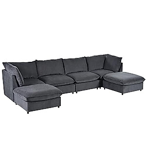 136.6" Oversized U-Shaped Cushions Modular Sectional Sofa W/Extra Wide Chaises and Removable Ottomans,6 Seaters Corner Upholstered Sofa & Couch Deep Seat Convertible Sleeper Couch Bed for Living Room