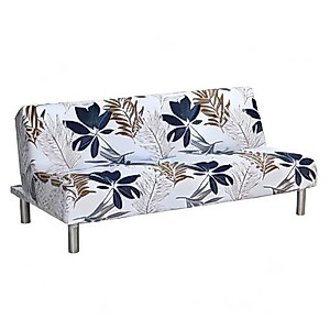 MIFXIN Armless Sofa Cover Futon Slipcover Stretch Elastic Polyester Folding Sofa Bed Non-Armrest Couch Furniture Protector Spandex Printed Washable Sofa Cover Without Armrests (Grey Blue Leaf)