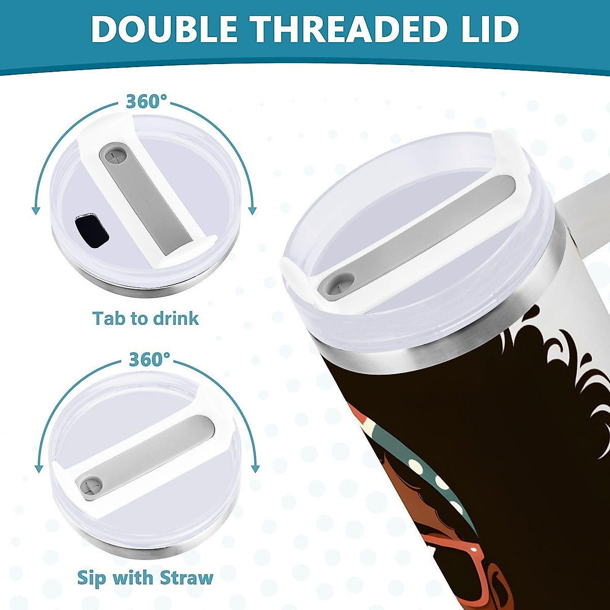 FENOCHE African American Woman Earrings 40 oz Tumbler Insulated Cups Stainless Steel Water Bottle with Handle Lid and Straw Tumblers for Car Cup Holder