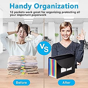 Sooez 13 Pocket Expanding File Folder, Premium Monthly Document Organizer, Accordian File Folder Organizer, Accordion Folder, Letter A4 Paper Document Storage Organizer, Black