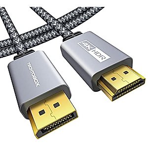 TECHTOBOX DisplayPort to HDMI Cable Adapter 6.6FT [4K@60Hz,2K@144Hz,2K@120Hz] [Nylon Braided,High Speed] Uni-Directional DP 1.2 to HDMI 2.0 Cord Compatible with HP,Lenovo,Dell,AMD,NVIDIA and More