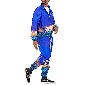 WEIV GEAR Men’s Tracksuit Set – 2 Piece Outfit Graphic Full Zip Up Jacket and Drawstring Waistband Sweatpants Joggers Active FJ708 BLUE L