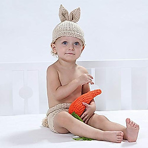 IBTOM CASTLE Crochet Bunny Rabbit Costume &Carrot for Newborn Photography Props Knit Infant Baby Animal Hat Cap for Photo Shoot Hat + Shorts + Carrot One Size