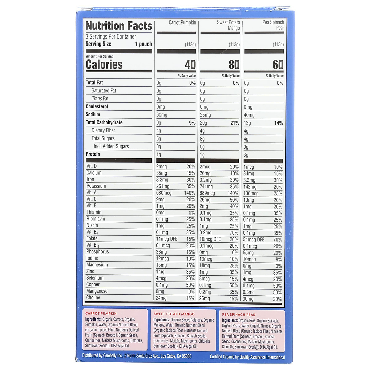 CEREBELLY Organic Variety Pack 5-7 Months Baby Purees, 4 OZ