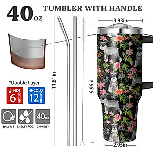 40 Oz Schnauzer Tumbler With Handle and Straw, Double Wall Stainless Steel Coffee Mug, Insulated Dog Dad or Mom Tumbler, Gifts for Women and Men