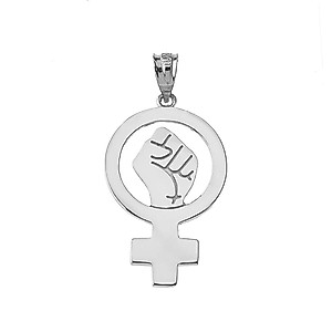 Elegant Sterling Silver Woman Power Charm Pendant Necklace, 16"