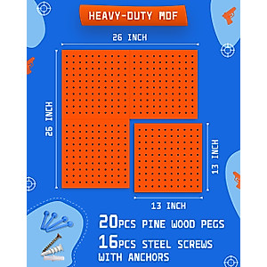 Skywin Peg Board for Nerf Gun Storage Organizer - Hanging Holder Compatible with All Blasters Nerf Gun Rack Organizer for Wall Organization (Orange)