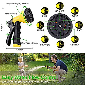 AMLEGEN Metal Water Garden Hose 50ft - Heavy Duty Stainless Steel, 8-Function Sprayer & Adjustable Nozzle, Lightweight & Flexible, Tangle Free & Kink Free, Dog Proof, for Lawn/Yard/Outdoor/RV