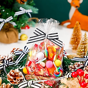 120 Pieces Twist Tie Bows Satin Ribbon Bows Tie Bows for Tying up Packages Present Crafts Gift Bags Candy Bags Decorating (Black and White Stripe)