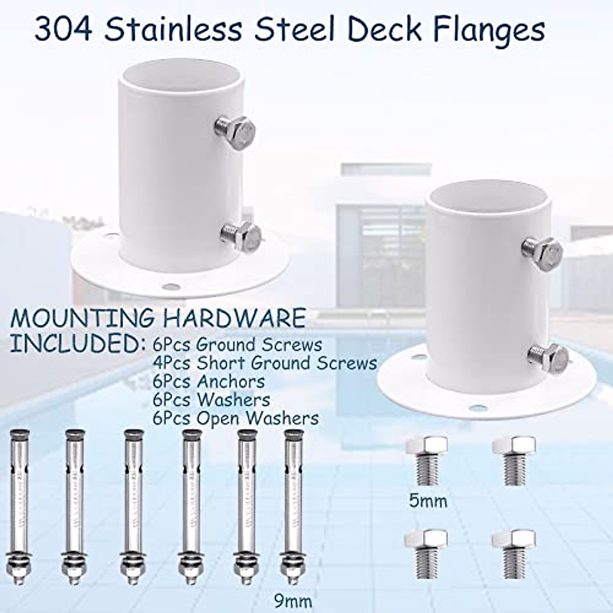 2Pcs Deck Flanges for Above Ground Pool Ladder Steps, Stainless Steel Flange Rod End Holder Deck Anchors Flange Cast, Pool Ladder Anchors Mounting Flanges Replacement Parts for 1.5" Pool Handrails