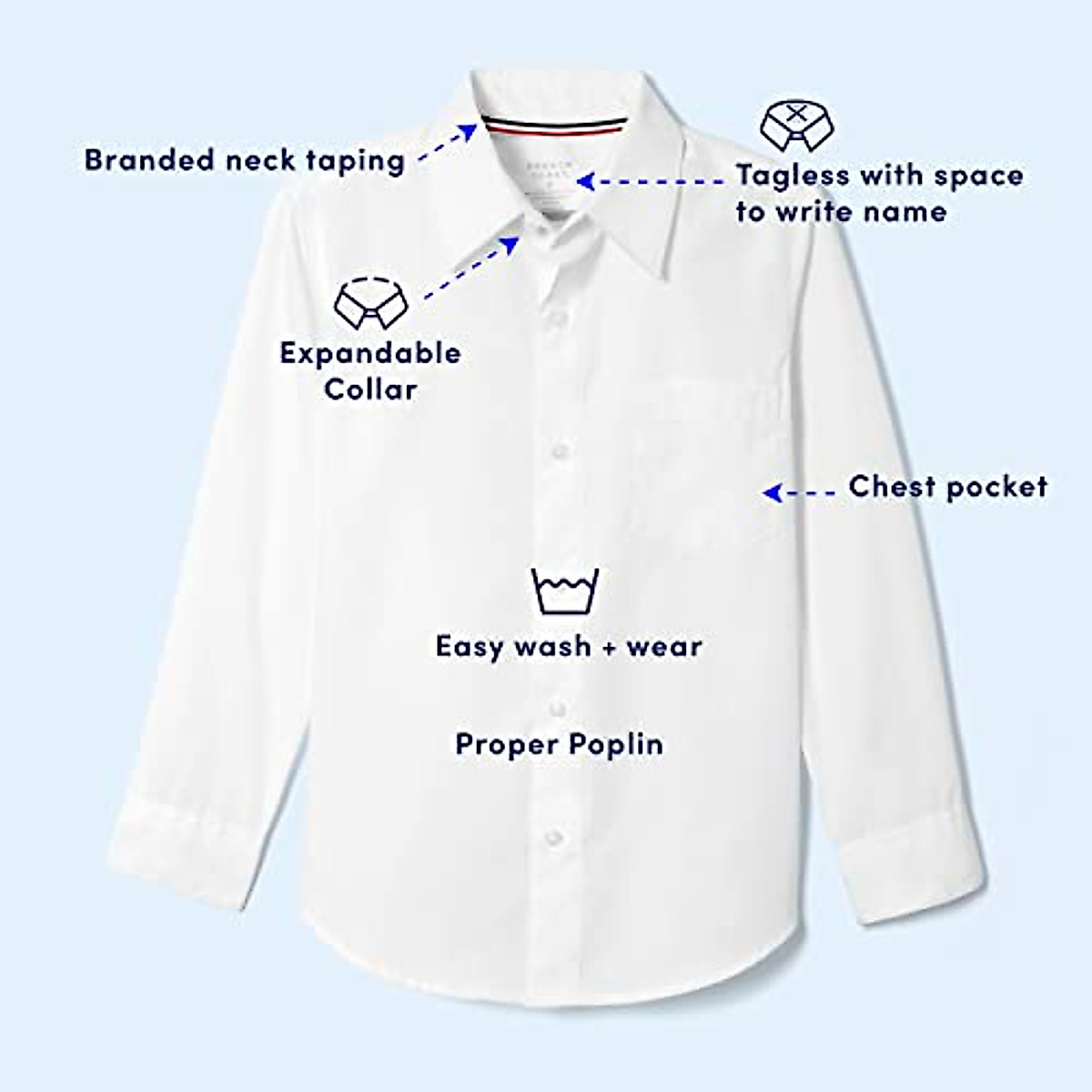 French Toast Boys Expandable Collar Dress With Long Sleeves (Standard & Husky) Button Down Shirt, White, 5 US