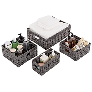 Seville Classics Premium Handwoven Portable Laundry Bin Basket with Carrying Handles, Household Storage for Clothes, Linens, Sheets, Toys, Modern Gray, Rectangular (4-Pack)