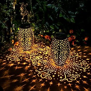 GOODME Solar Lanterns Outdoor 2 Pack Solar Garden Lanterns Waterproof,Great Gift Ideal,LED Hanging Lanterns Solar Powered Decorative Retro Metal Lights for Table Patio Yard Pathway