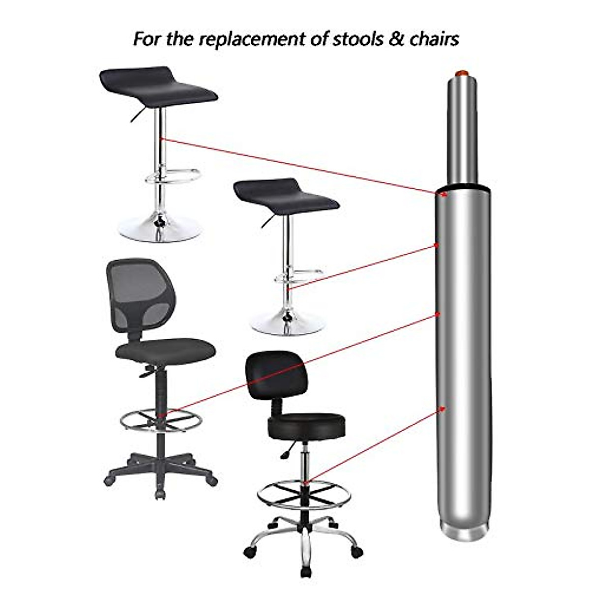 18" to 28" Long Adjustable Gas Lift Cylinder Tube for Bar Stool Drafting Chair Replacement Parts,Heavy Duty Hydraulic Pneumatic Cylinder Shock Piston (10" Lift Stroke)