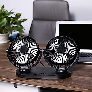 Aoneky 5V 2A 360° Rotating Dual USB Fan - Portable Personal Office Desk Car USB Fan
