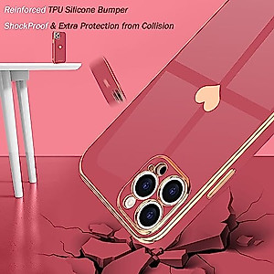 Teageo Compatible with iPhone 14 Pro Case for Girl Women Cute Love-Heart Luxury Bling Soft Back Cover Raised Camera Protection Bumper Silicone Shockproof Phone Case for iPhone 14 Pro, Bright Blush