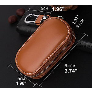 Acrecean Leather Car Key Case, Car Smart Key Chain Protector for Car Key Case Holder with Metal Hook, Car Remote Case with Zipper