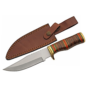 Winter Cabin Stainless Steel Blade Leather Stacked Handle 11 inch Hunting Knife