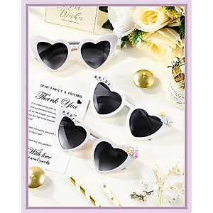 Xuhal 13 Pairs Valentines Day Heart Party Sunglass Bulk Bachelorette Glasses with DIY Letter Bead Pearl for Wedding Party(White)