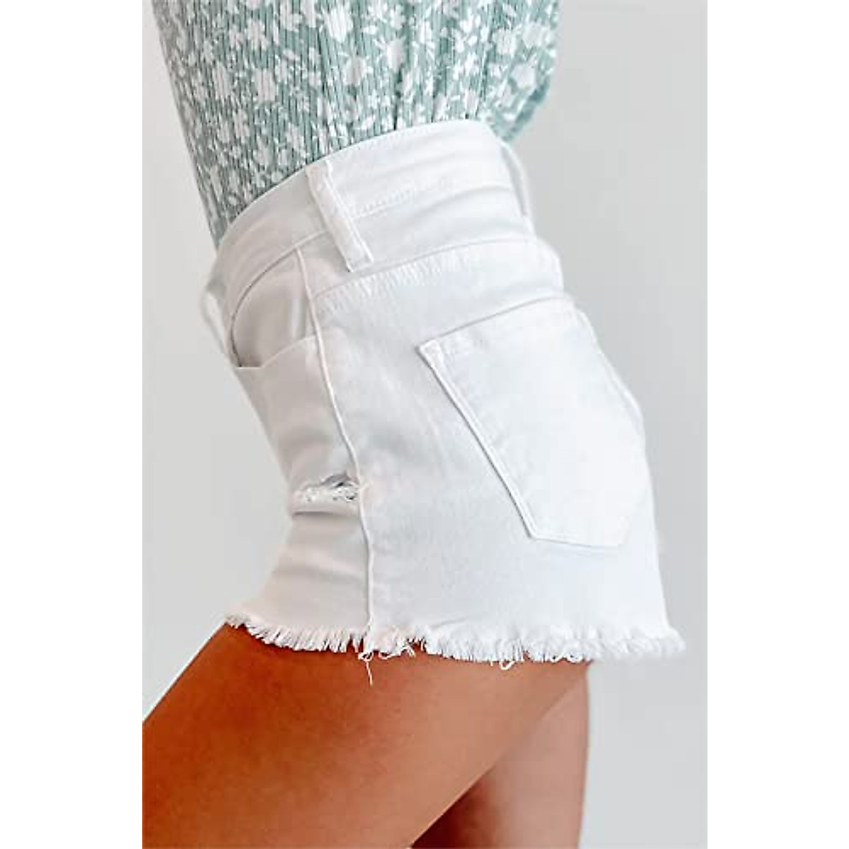 HOCAIES Women's Juniors Jean Shorts Frayed Raw Hem High Waisted Ripped Denim Shorts for Women(6, New Denim-49)