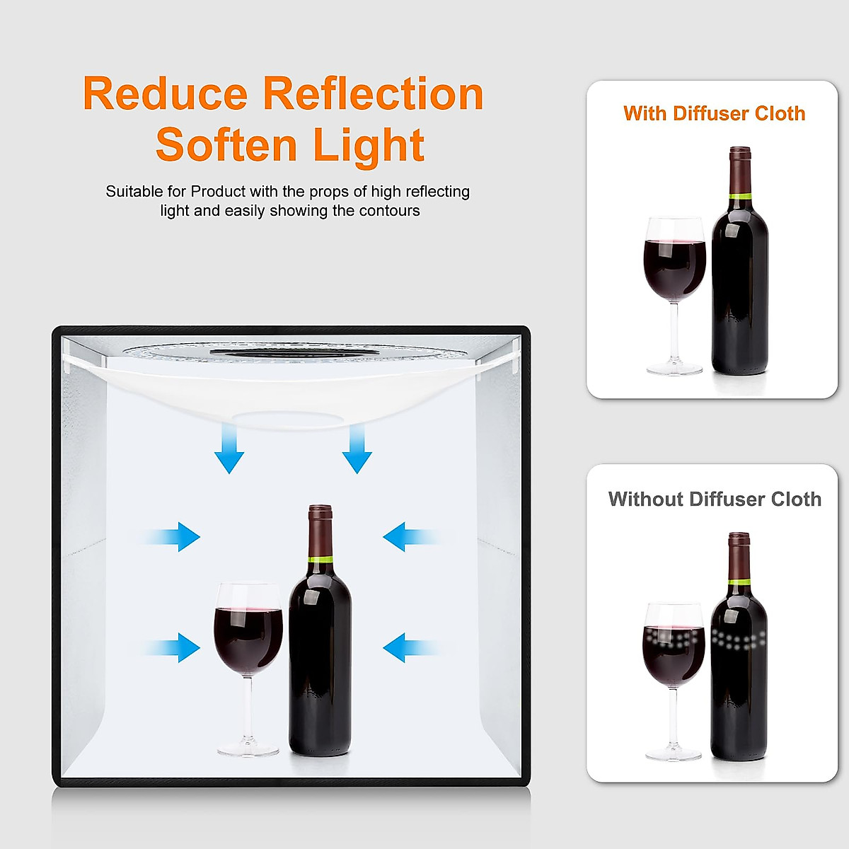 Portable Photo Studio Light Box, 15.8"x15.8"x15.8" Mini Photo Booth Light Box Photography, 3-Color Dimmable Folding Shooting Tent Kit with 160 LED Lights & 6 PVC Backdrops for Product Photography