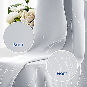 HOMEIDEAS Greyish White Blackout Curtains 52 X 84 Inches Long 2 Panels Silver Wave Line with Dots Printed Back Tab Room Darkening Curtains, Pocket Thermal Light Blocking Window Curtains for Bedroom