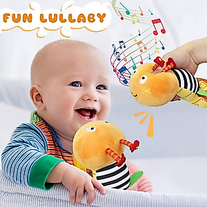 FIOLOM Stuffed Caterpillar Baby Toys Musical Soft Infant Toy Texture Sensory Plush Toys Crinkle Rattle with Ring Bell Ruler Design for Crawling Babies Boys Girls Newborn Preschool Toddler 3+ Month