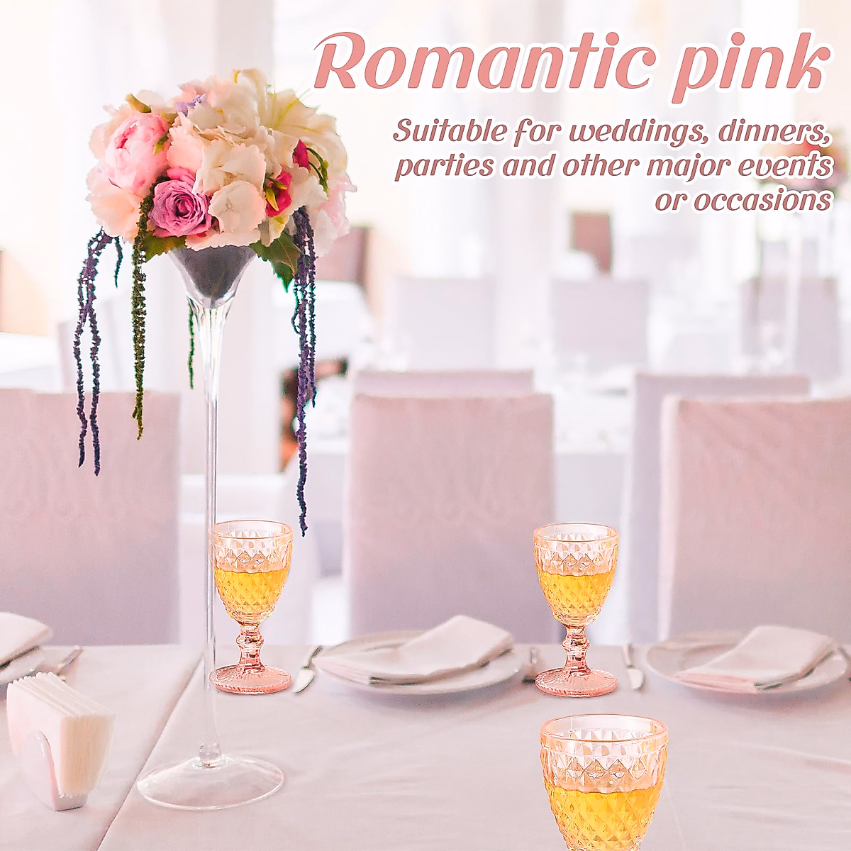 Lallisa Pink Wine Glass Set of 12 Vintage Glassware Goblets Red Wine Glass 8 oz Embossed Drinking Glass with Stem High Clear Stemmed Cups Goblet for Wedding Party Banquet Feast Bar, Daily Use