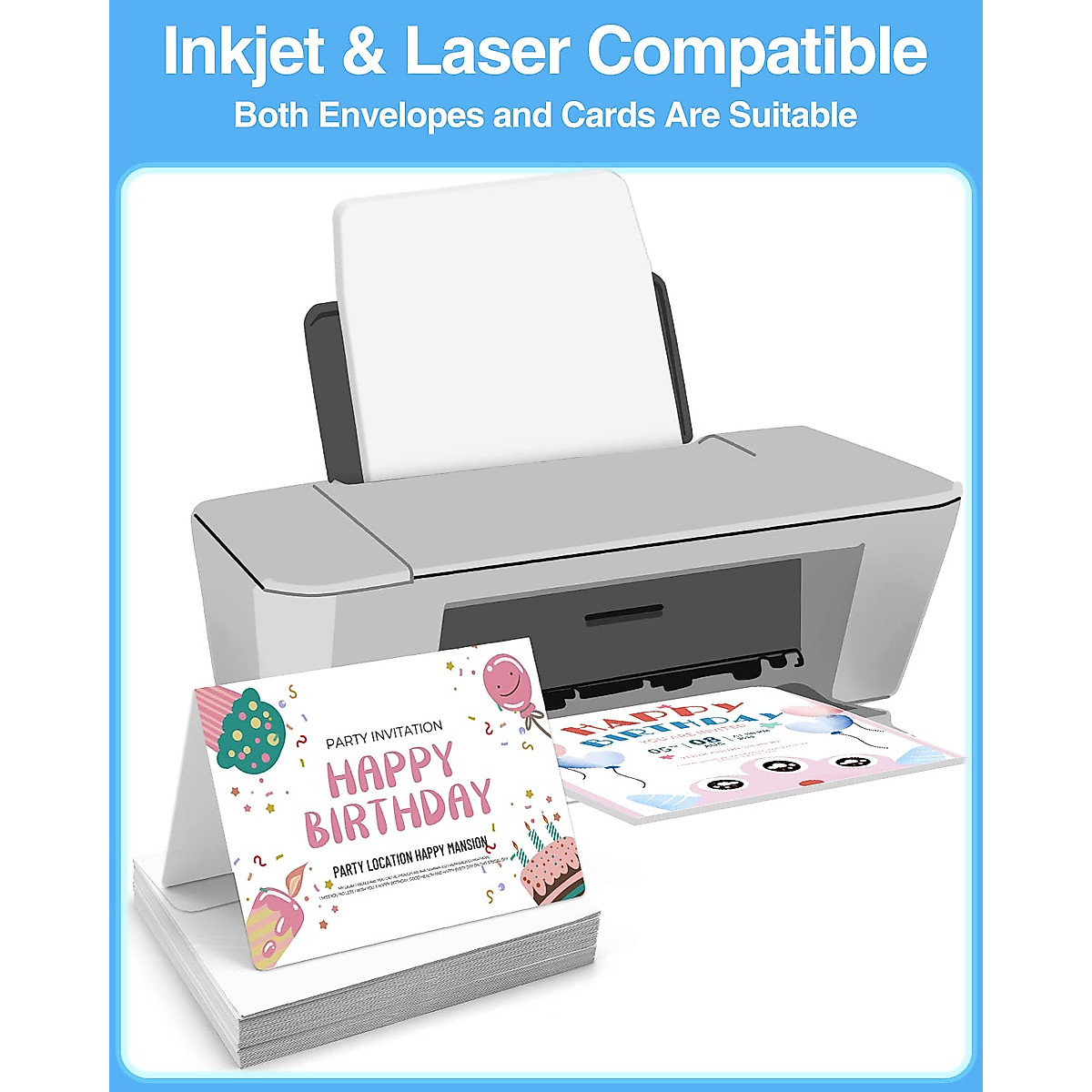 Poever Blank-Cards-and-Envelopes 60 Pack - 5 x 7 Folded Cardstock with A7 White Envelopes-for-Invitation, Heavyweight Blank-Note-Cards-and-Envelopes Self Seal Printable for Greeting Party Birthday