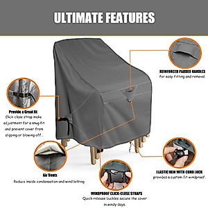 HWmatyCover Stackable Patio Chair Cover, Waterproof Outdoor Chair Cover, Heavy Duty Lawn Patio Furniture Covers, Fits for 4-6 Stackable Dining Chairs, (28" Wx40" Dx47" H, Grey)