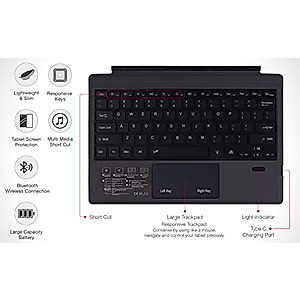 Keyboard Replacement Type Cover Trackpad Mouse for Microsoft Surface Pro 7 / 6 / 5 / 4 / 3 Ergonomic Portable Slim Wireless Bluetooth Rechargeable (with Backlit)