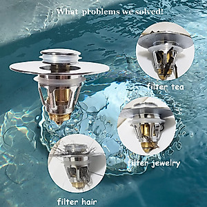 QYHNYJF Bathroom Sink Stopper,UniversalBasin Pop Up Bathroom Drain Stopper, for 1.1~1.5 in U.S. Standard Drain Holes, with Hair Catcher Anti Clogging Bathroom Sink Drain Strainer (Silver)