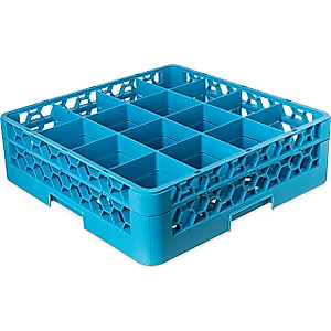 CFS OptiClean 16-Compartment Glass Rack with Extender for Commercial Dishwashers, Plastic, Carlisle Blue