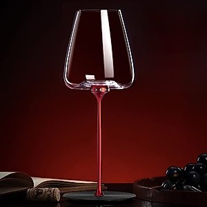 SIYOUKI Shakeable Dancing Wine Glasses crystal Red wine glass,17 Ounce, Hand Blown Italian Style Crystal Burgundy wine glass, Gift-Box for any Occasion (Red)