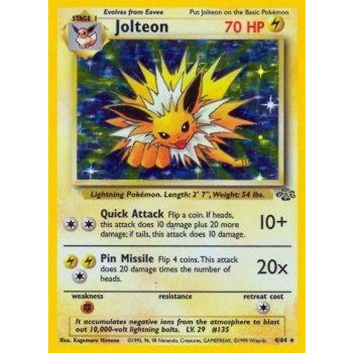 Pokemon Singles - Jolteon - 4/64 - Holo Rare - Unlimited Edition - Jungle
