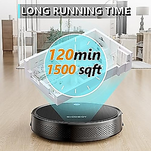 EICOBOT Robot Vacuum Cleaner, 2300Pa Strong Suction Power, Tangle-Free, Slim, Quiet, 120 Mins Runtime, Auto Self-Charging Robotic Vacuum Cleaner Ideal for Low Carpet, Pet Hair, Hard Floors, Black