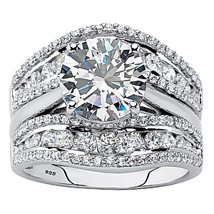 PalmBeach 18k Yellow Gold or Platinum Plated Sterling Silver Round Cubic Zirconia 2 Piece Jacket Bridal Ring Set Size 6